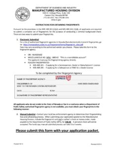 Nevada Manufactured Housing Division Fingerprint Livescan Form ...